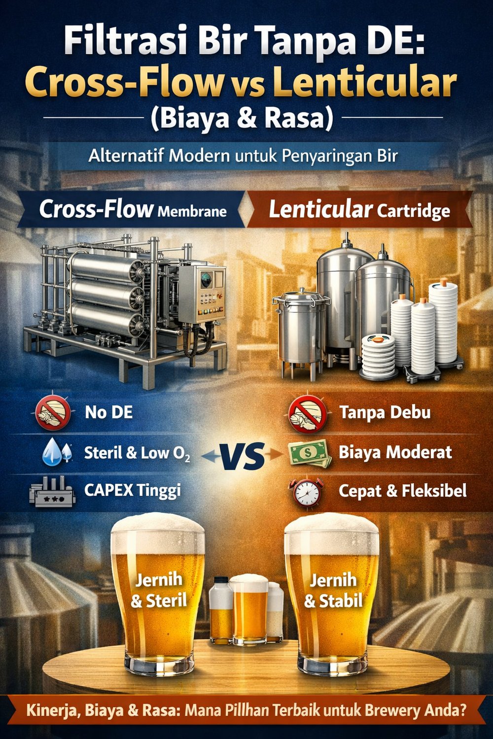 Breweries weigh a DE‑free future: Cross‑flow vs lenticular, by the numbers